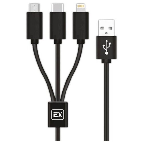 Зарядные устройства Exployd EX-K-646 USB - microUSB 8 Pin TYPE-C круглый силикон чёрный 3 в 1 Classic 1.2М 2.1A