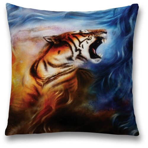 Наволочка декоративная на молнии, чехол на подушку JoyArty "Тигр в ярости" 45х45 см
