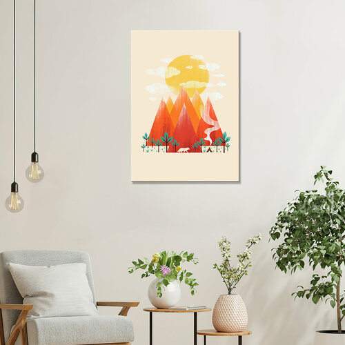 Интерьерная картина на холсте - Оранжевые горы и солнце арт 20х30