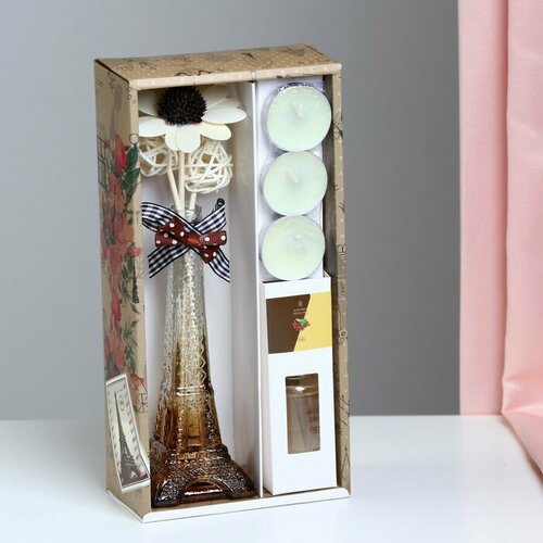 Набор подарочный "Эйфелева башня"(ваза, палочки с декором, свечи, аромамасло), кофе