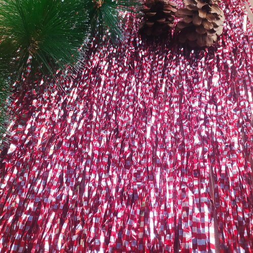 Дождик праздничный зебра 10*100см, (набор 6 шт), красный
