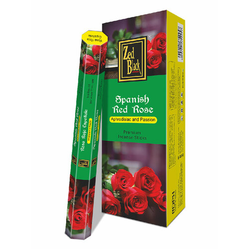 SPANISH RED ROSE Premium Incense Sticks, Zed Black (испанская красная роза премиум благовония палочки, Зед Блэк), уп. 20 палочек.