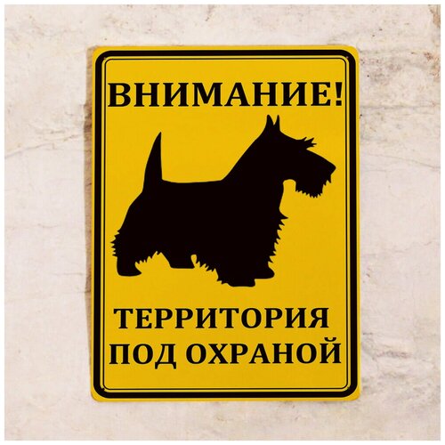 Металлическая табличка Территория под охраной скотч-терьера, металл, 20х30 см