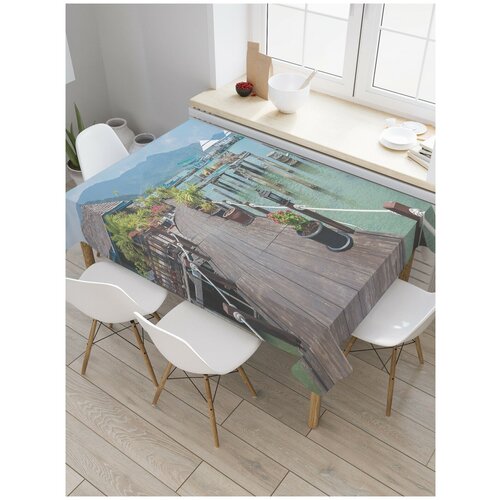 Скатерть прямоугольная JoyArty на кухонный стол "Рыбацкая деревня Тайланд" из оксфорда, 180x145 см