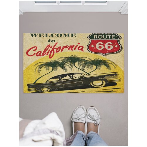 Придверный коврик в прихожую JoyArty "Приглашение в Калифорию" для обуви, на резиновой основе, 75x45 см