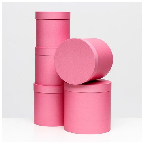 Набор круглых коробок 5 в 1 "Краски", розовый, 25 х 25 х 25 - 19 х 19 х 19 см