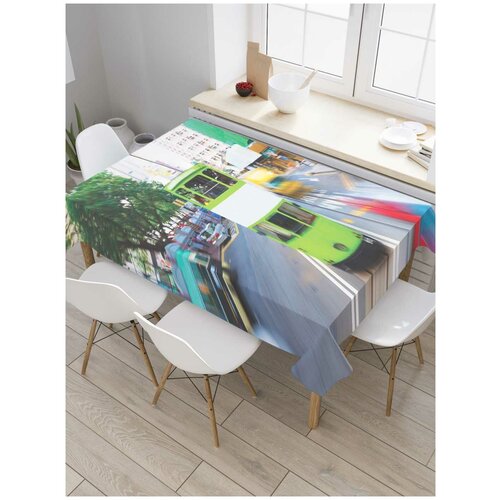 Скатерть прямоугольная JoyArty на кухонный стол "Зеленый трамвай" из оксфорда, 120x145 см