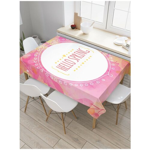 Скатерть прямоугольная JoyArty на кухонный стол "Встреча акварельной весны" из оксфорда, 120x145 см