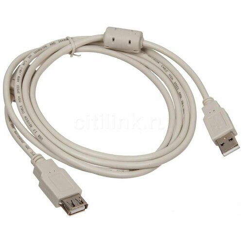 Кабель Buro USB2.0-AM-AF-1.8M-MG USB A(m) USB A(f) 1.8 м, ферритовые кольца, серый