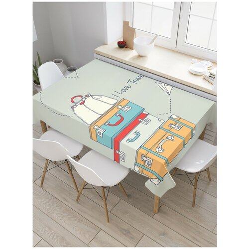 Скатерть прямоугольная JoyArty на кухонный стол "Багаж путешественника" из оксфорда, 180x145 см