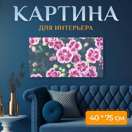 Картина на холсте "Розовые цветы, сад, природа" на подрамнике 75х40 см. для интерьера