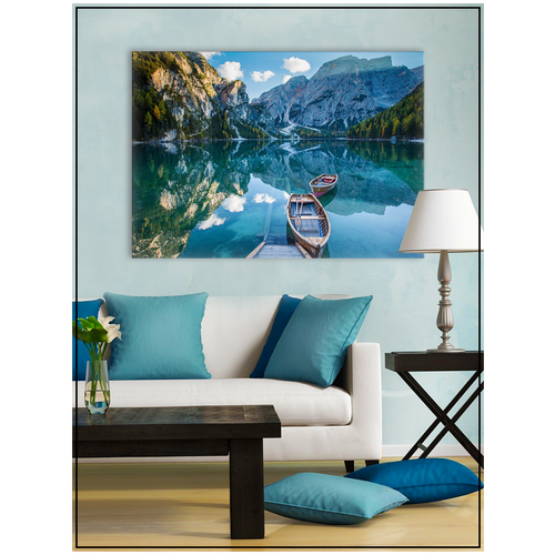 Картина для интерьера на натуральном хлопковом холсте "Озеро в Горах", 30*40см, холст на подрамнике, картина в подарок для дома