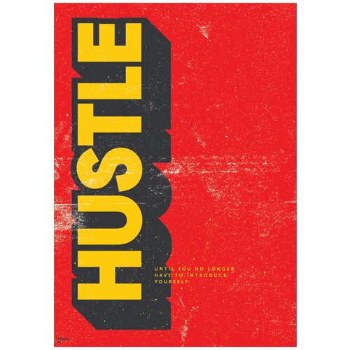 Постер мотиватор на стену в подарок "HUSTLE" размера 50х70см 500*700 мм в черной раме для декора комнаты, офиса и дома