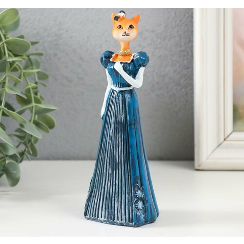 Сувенир полистоун "Леди кошка в синем платье"