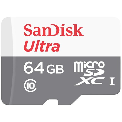 Карта памяти microSD SanDisk Ultra, 64 ГБ (SDSQUNR-064G-GN3MN) , Class 10 (100 Mb/s) без адаптера