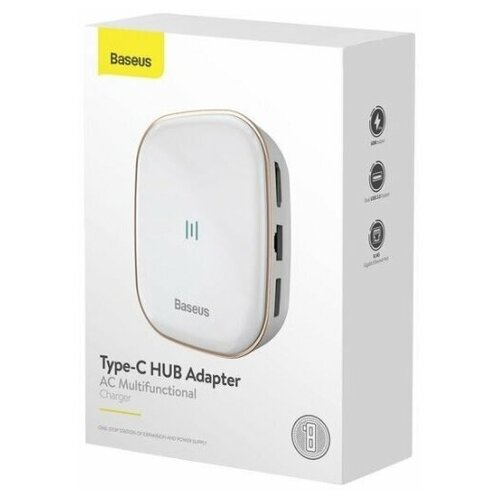 Адаптер хаб Baseus Type-C HUB Adapter AC Multifunctional Charger (EU) (CAHUB-AU01, CAHUB-AU02) USB3.0x2, HDMI, SD/TF, RJ45 (white)