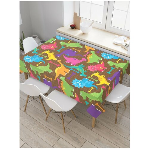Скатерть прямоугольная JoyArty на кухонный стол "Веселые динозаврики" из оксфорда, 120x145 см