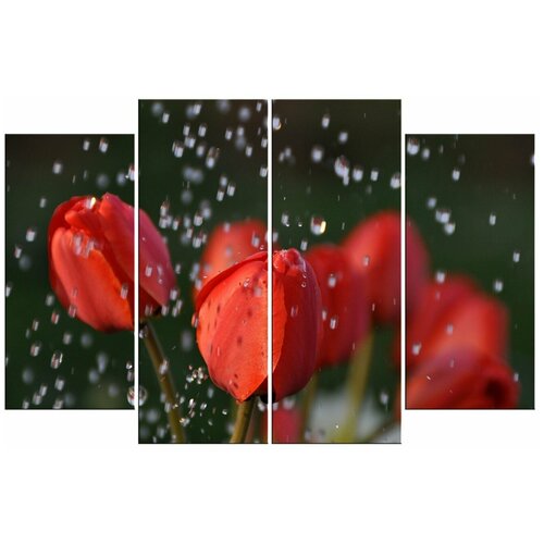 Модульная картина на Стекле - "Цветы под дождем", размер 120х80 см