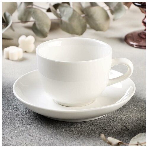 Чайная пара фарфоровая Magistro "Бланш", чашка 200 мл, блюдце d=14,5 см, цвет белый