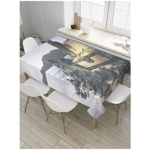 Скатерть прямоугольная JoyArty на кухонный стол "Сундук сокровищ в скалах" из оксфорда, 120x145 см