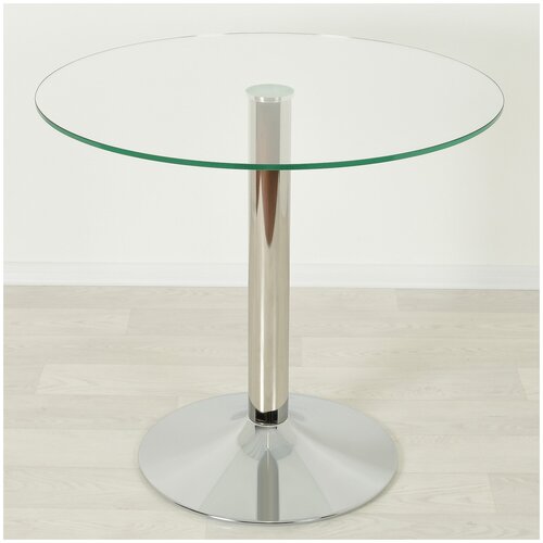 Стеклянный кухонный стол Троя-18 прозрачный/хром D75