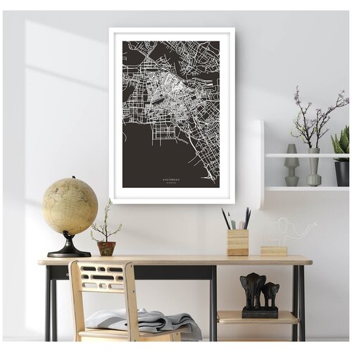 Постер В рамке "Карта Амстердам" 50 на 70 (белая рама) / Картина для интерьера / Плакат / Постер на стену / Интерьерные картины
