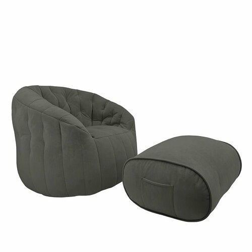 Мягкое кресло с оттоманкой aLounge - Butterfly Sofa Deluxe - Black Sapphire (велюр, черно-серый) - удобная мебель в гостиную, спальню, детскую, офис, на балкон