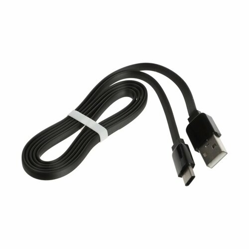 Кабель Type-C - USB, 2.4 А, 1 м, зарядка + передача данных, плоский, пакет, черный (комплект из 14 шт)