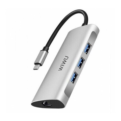 Хаб WiWU Alpha 631STR Type C to x3 USB 3.0, RJ45, Cardreader 6 in 1 Adapter