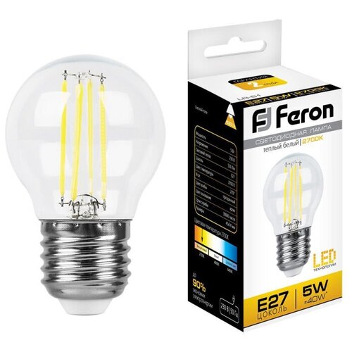 FERON Лампа светодиодная Feron LB-61 Шарик E27 5W 2700K