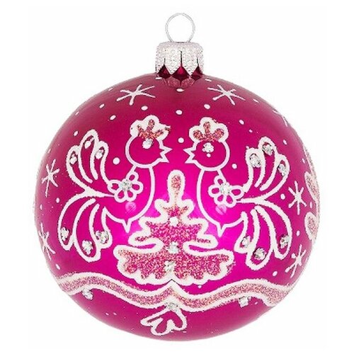 Елочка Стеклянный елочный шар Кружевной 85 мм розовый С 1610