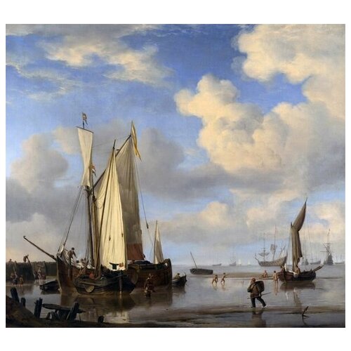 Репродукция на холсте Голландские суда у побережья у купающиеся люди (Dutch Vessels Inshore and Men Bathing) Велде Уилльям ван де Старший 34см. x 30см.