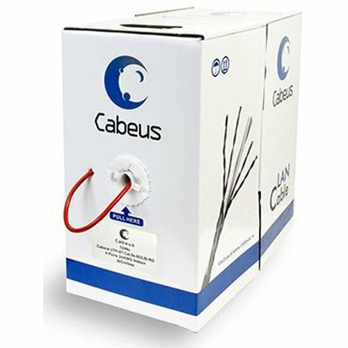 Кабель витая пара Cabeus UTP-4P-Cat.5e-SOLID-RD UTP (U/UTP), категория 5e, 4 пары 0,51мм (24 AWG), одножильный, красный (305 м)