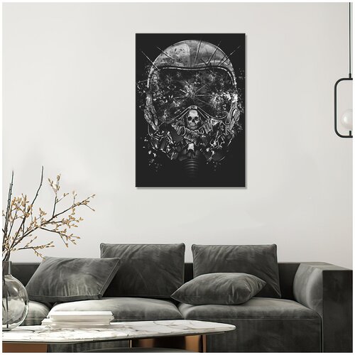 Интерьерная картина на холсте - Шлем космонавта нуар чёрно-белый арт 40х60