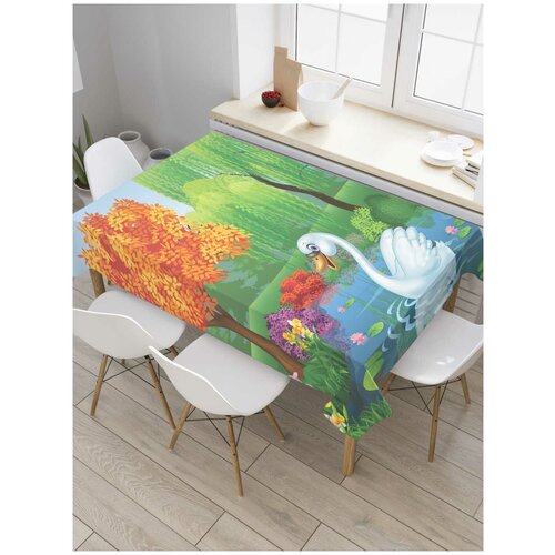 Скатерть прямоугольная JoyArty на кухонный стол "Лебедь на пруду" из оксфорда, 120x145 см