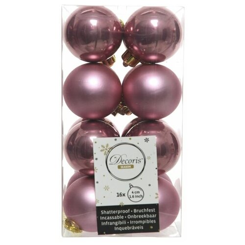 Набор пластиковых шаров делюкс мини (матовые и глянцевые), цвет: розовый бархат, 4 см, упаковка 16 шт, Kaemingk 021724