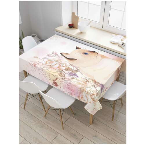 Скатерть прямоугольная JoyArty на кухонный стол "Игривый котик" из оксфорда, 180x145 см