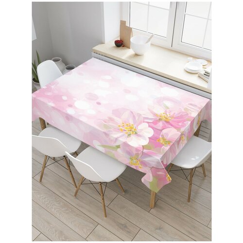 Скатерть прямоугольная JoyArty на кухонный стол "Весеннее цветение боке" из оксфорда, 180x145 см