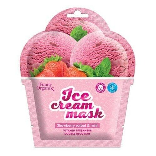 Funny Organix Охлаждающая тканевая маска-мороженое для лица "Strawberry sorbet & mint", 22 г