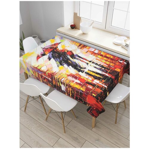 Скатерть прямоугольная JoyArty на кухонный стол "Прогулка по дождю" из оксфорда, 120x145 см