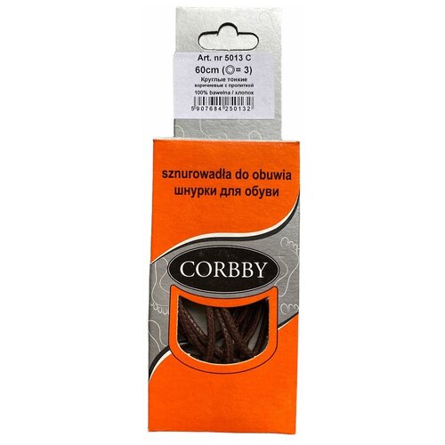 Corbby шнурки, тонкие, коричневые 90 см. Хлопок с пропиткой.