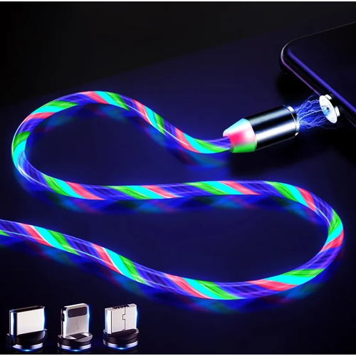 Магнитный светящиеся кабель 3в1/Lighting-Type C-Micro USB