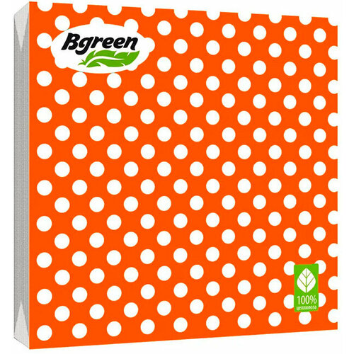 Набор из 3 штук Салфетки бумажные BGREEN 2сл 20шт 33*33см Горох на оранжевом