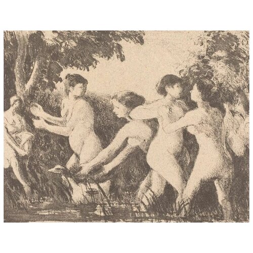 Репродукция на холсте Борьба купальщиц (1896) Писсарро Камиль 38см. x 30см.