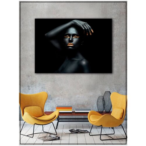 Картина для интерьера на натуральном хлопковом холсте "Девушка черное золото", 55*77см, холст на подрамнике, картина в подарок для дома