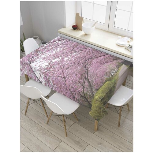 Скатерть прямоугольная JoyArty на кухонный стол "Аллея сакуры" из оксфорда, 180x145 см