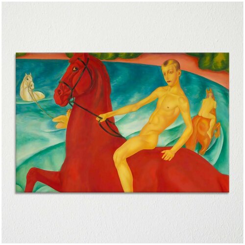 Картина на дереве - "Купание красного коня", размер 60х40 см