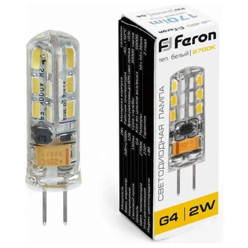 Лампа светодиодная LED 2вт 12в G4 теплый капсульная | код 25858 | FERON (50шт. в упак.)