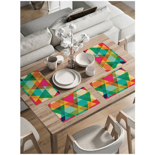 Комплект тканевых салфеток, плейсматов с рисунком JoyArty "Узор с треугольниками" для сервировки стола, подарочный набор 46x30 см, 4шт.