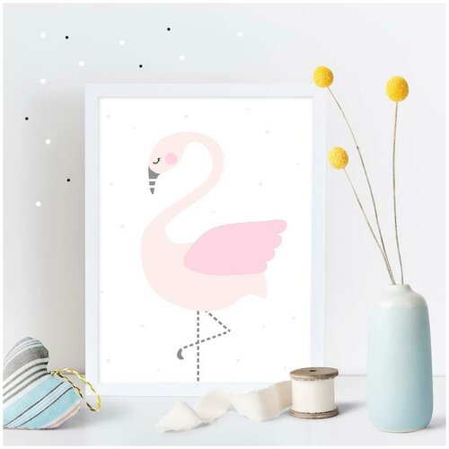 Интерьерный дизайнерский постер Розовый фламинго (размер А4)